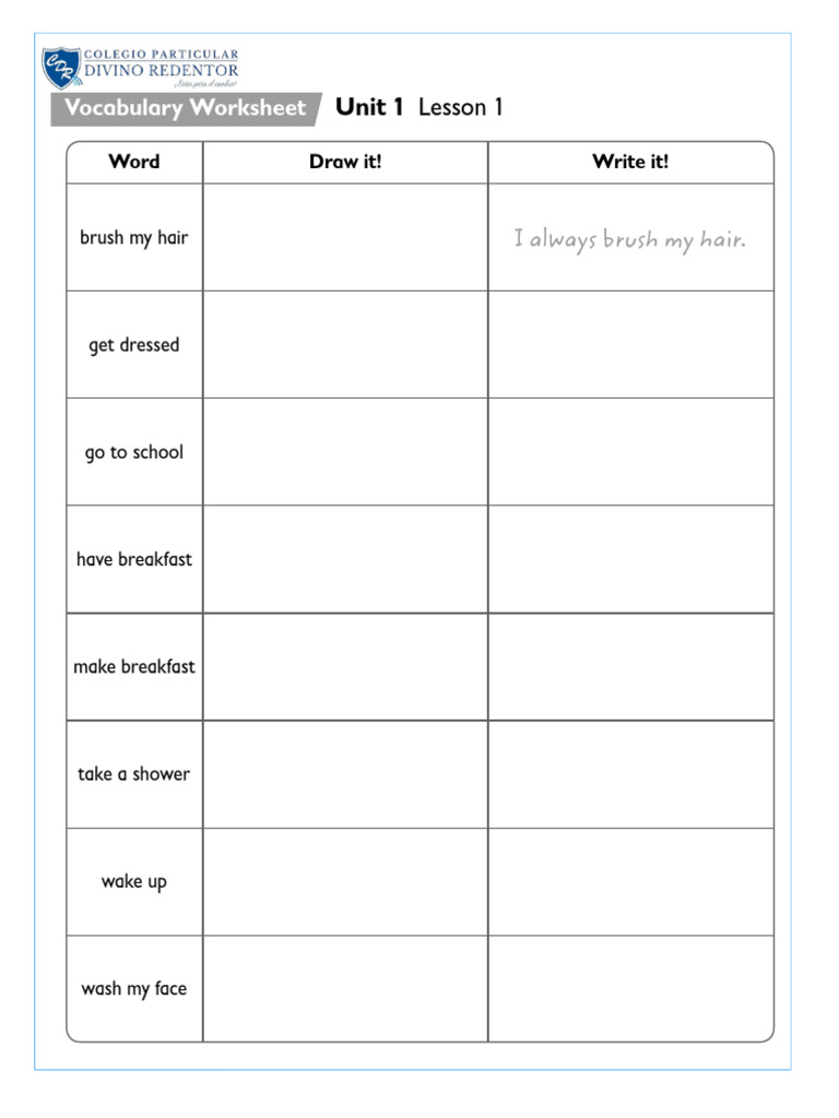 Vocabulary Worksheet for Daily Routines | PDF