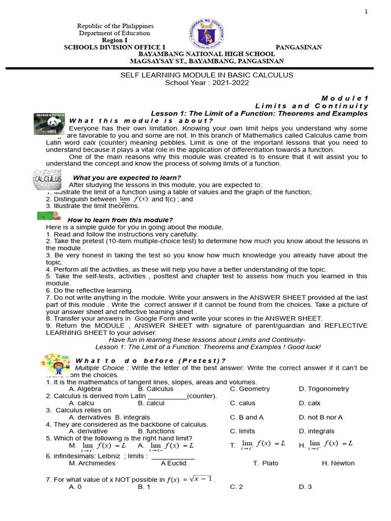 Basic Calculus Module for Students | PDF | Calculus | Function ...