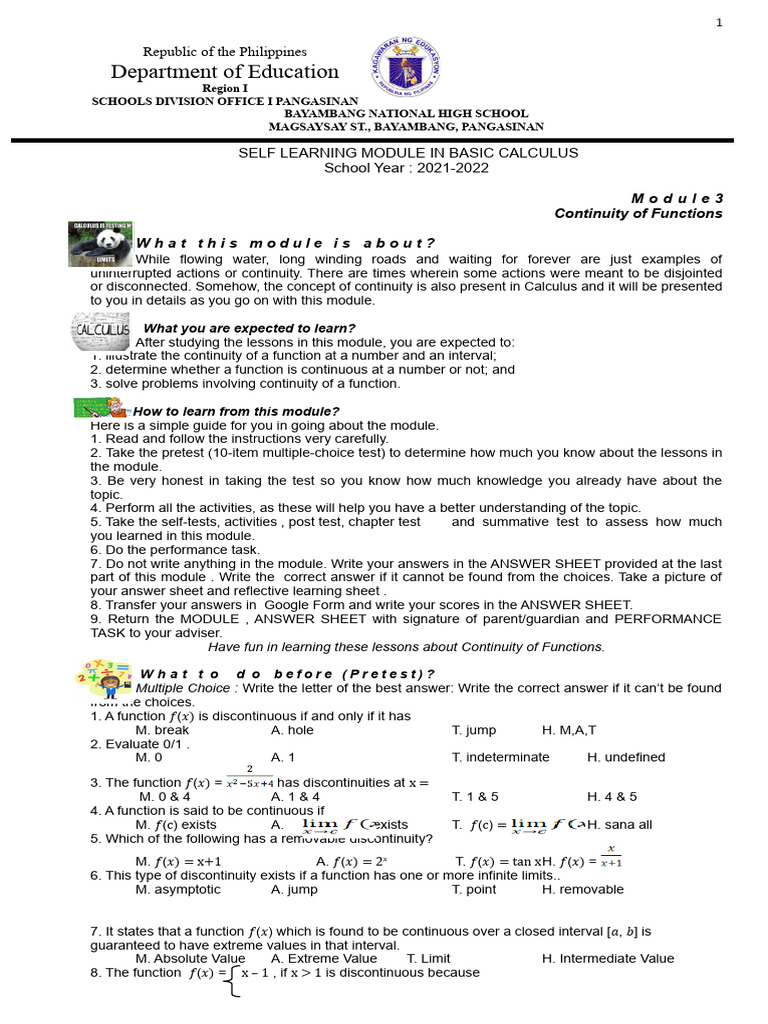 Module 3 Continuity of Functions - SY2021 2022 | PDF | Mathematical Analysis | Cognition
