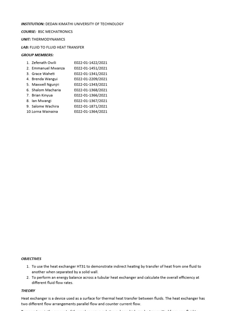 Thermodynamics Lab Report | PDF | Heat Transfer | Heat Exchanger