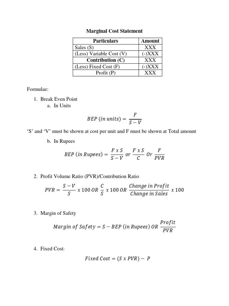 BEP Formulae and Example 9 | PDF | Pricing | Management Accounting