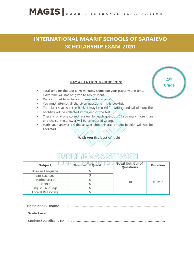 Magis - : International Maarif Schools of Sarajevo Scholarship Exam ...