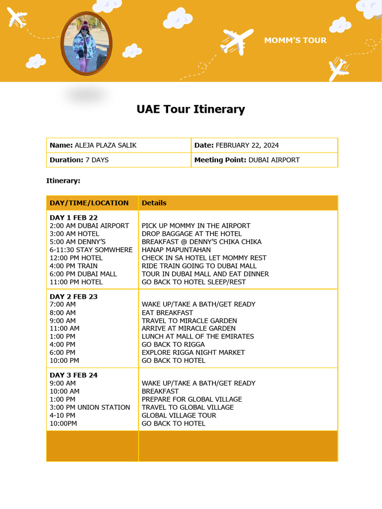 Sample Itinerary | PDF | Dubai | Hospitality Industry