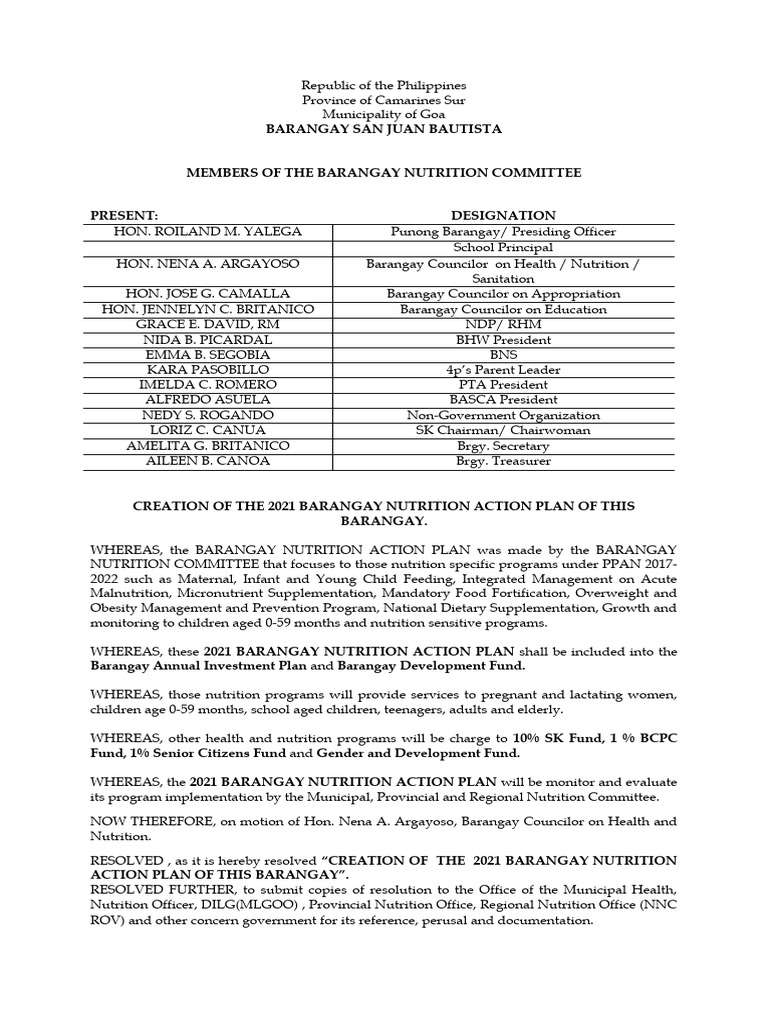 RESOLUTIONS-OF-BNC-FOR-BNAP | PDF | Nutrition | Diet & Nutrition