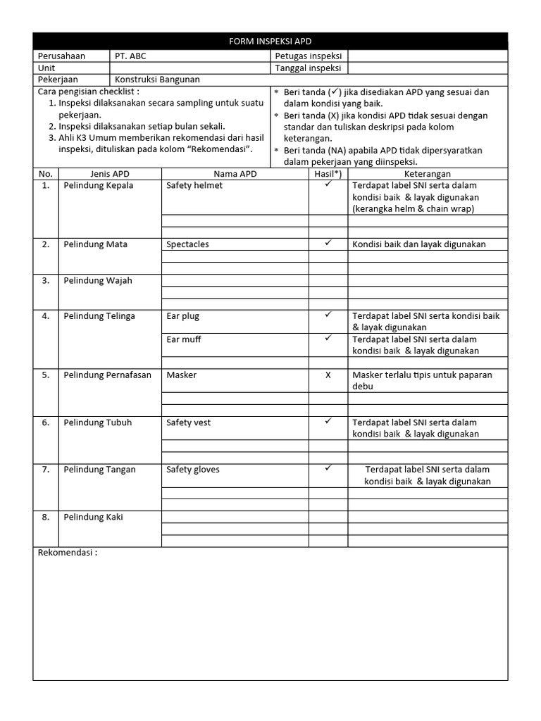 4. Form Inspeksi APD | PDF