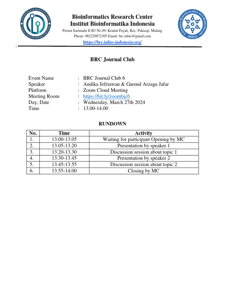 Rundown BRC-InBIO Journal Club | PDF