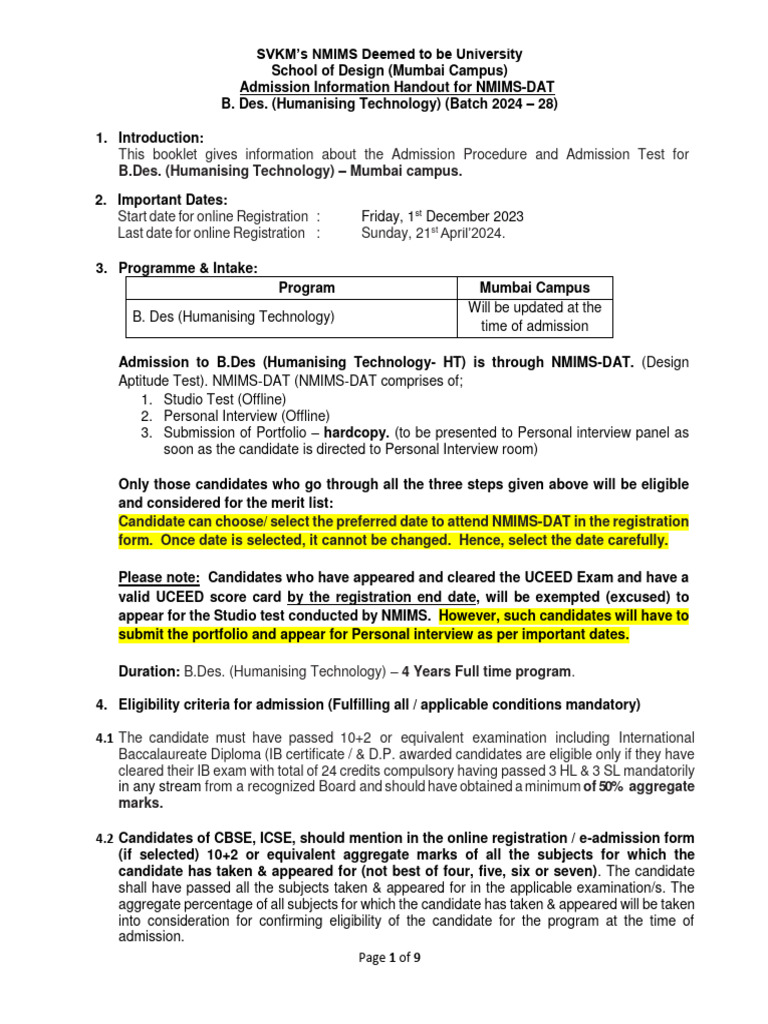 SOD - Admission Information B.des. - 2024 (WEBSITE FILE) Intake Fig ...