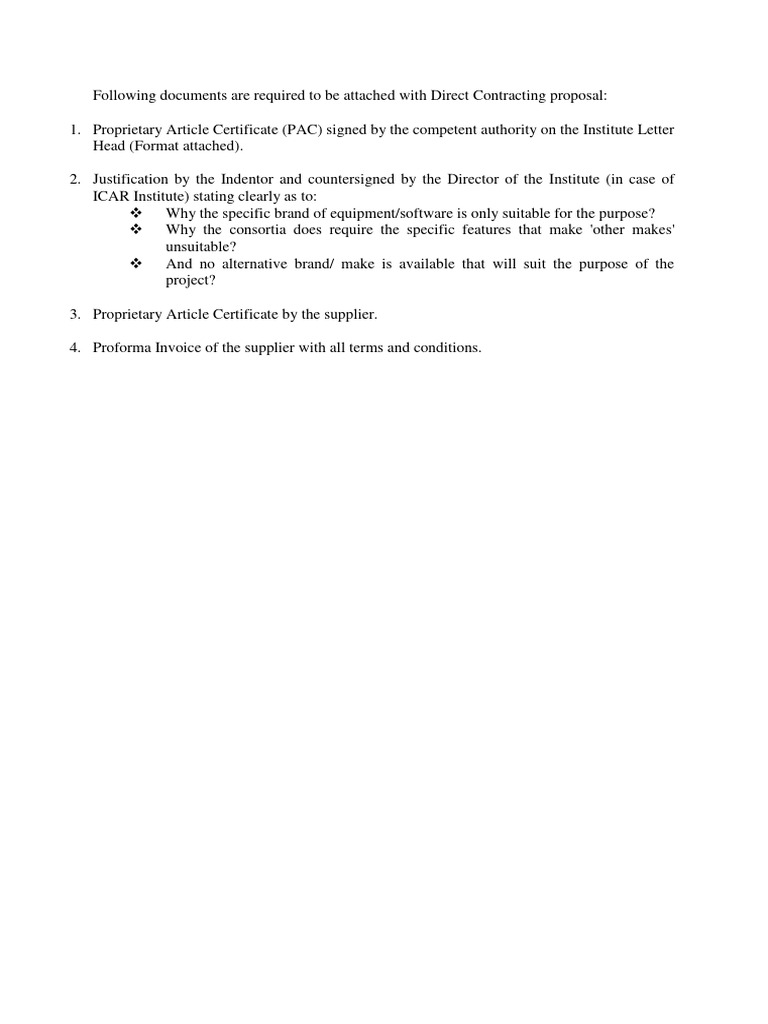Required Documents for Direct Contracting | PDF