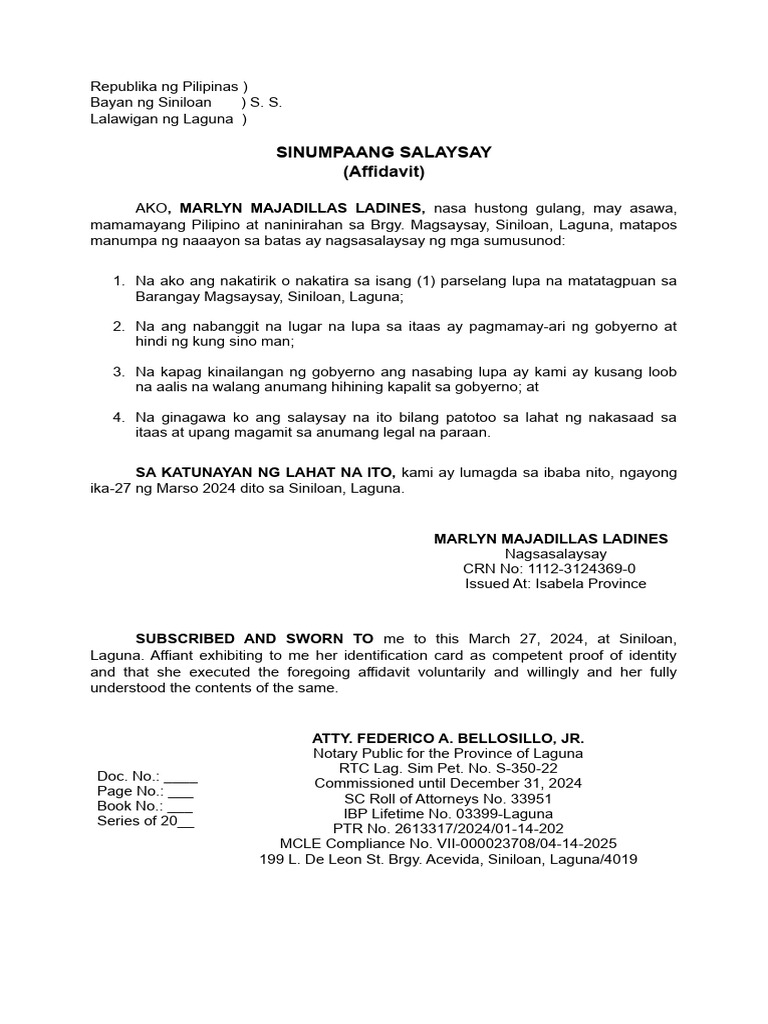Sinumpaang Salaysay | PDF