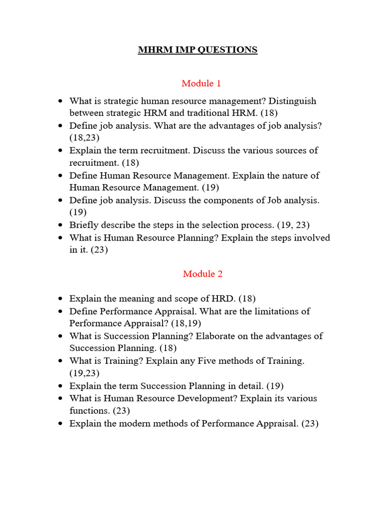 MHRM Key Concepts and Questions Guide | PDF | Career & Growth