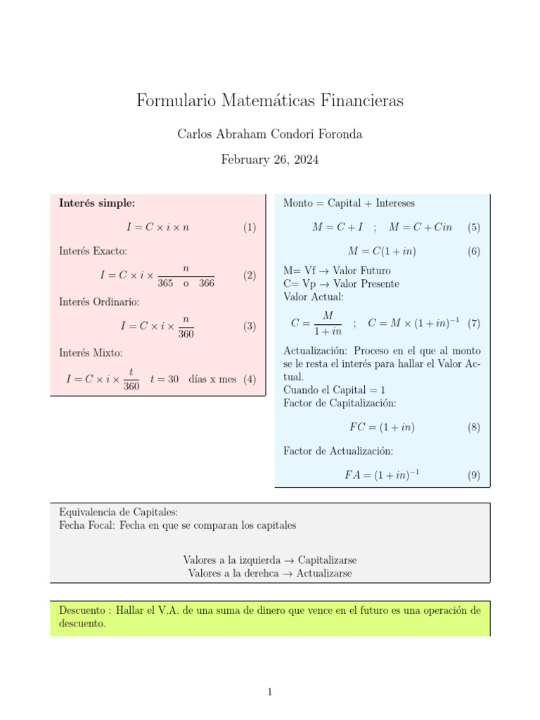Fórmulas Clave de Matemáticas Financieras | PDF | Finanzas Matemáticas ...