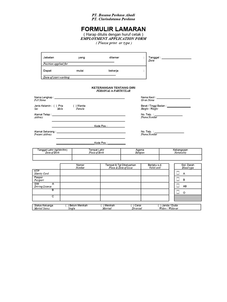 FORM Aplikasi Pelamar | PDF