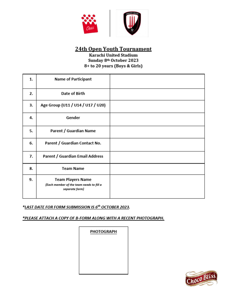 24th Open Youth Tournament - Registration Form | PDF | Sports