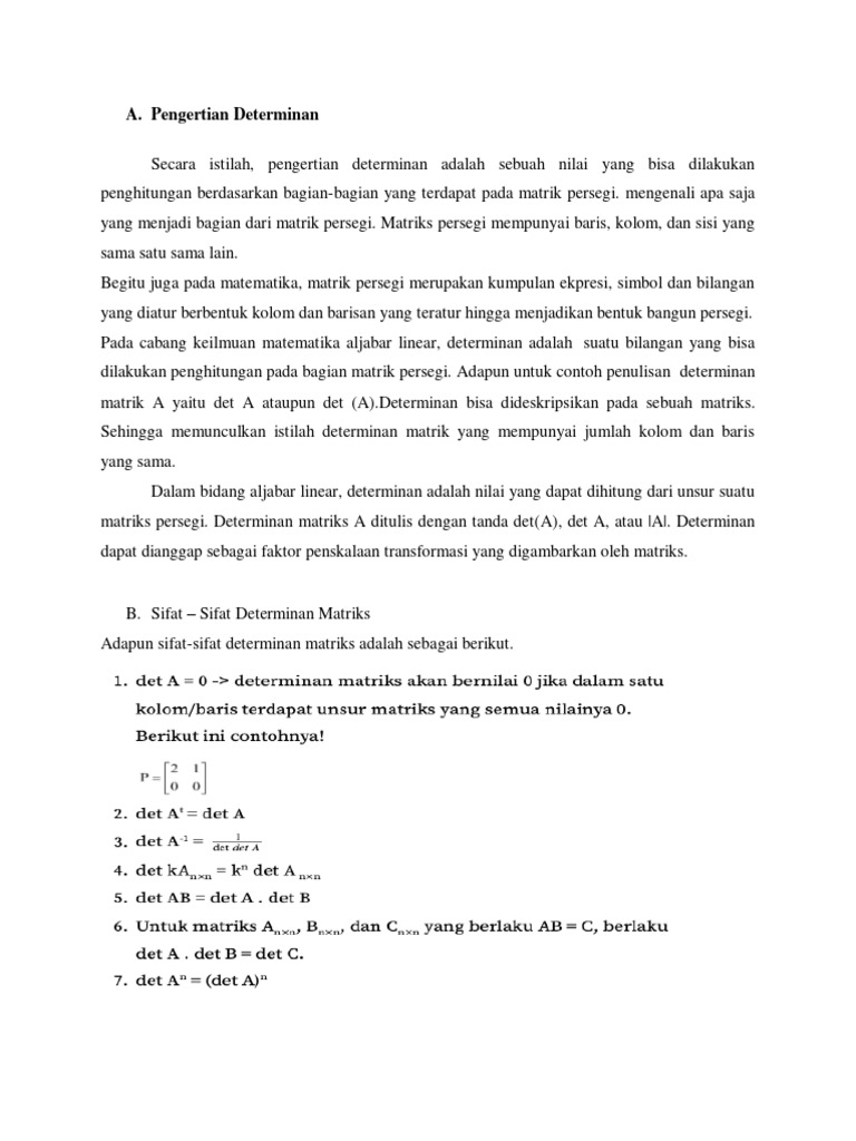 Pengertian dan Cara Hitung Determinan Matriks | PDF