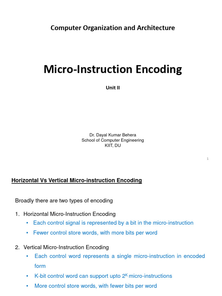 Micro-Instruction Encoding: Computer Organization and Architecture ...
