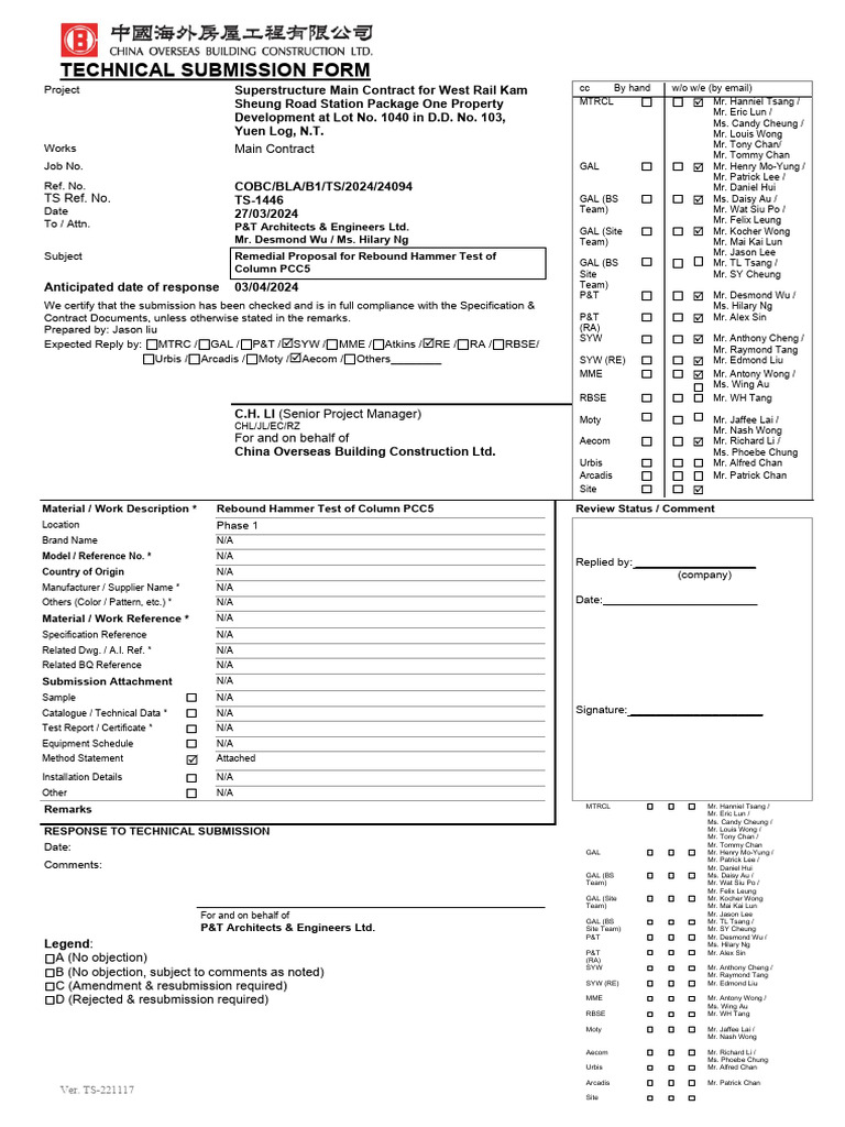 TS-1446 (24094) - Remedial Proposal For Rebound Hammer Test of Column ...