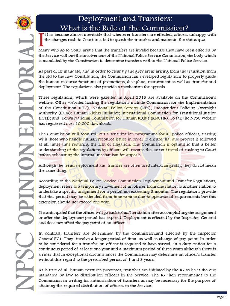 Deployment and Transfers | PDF | Justice | Crime & Violence