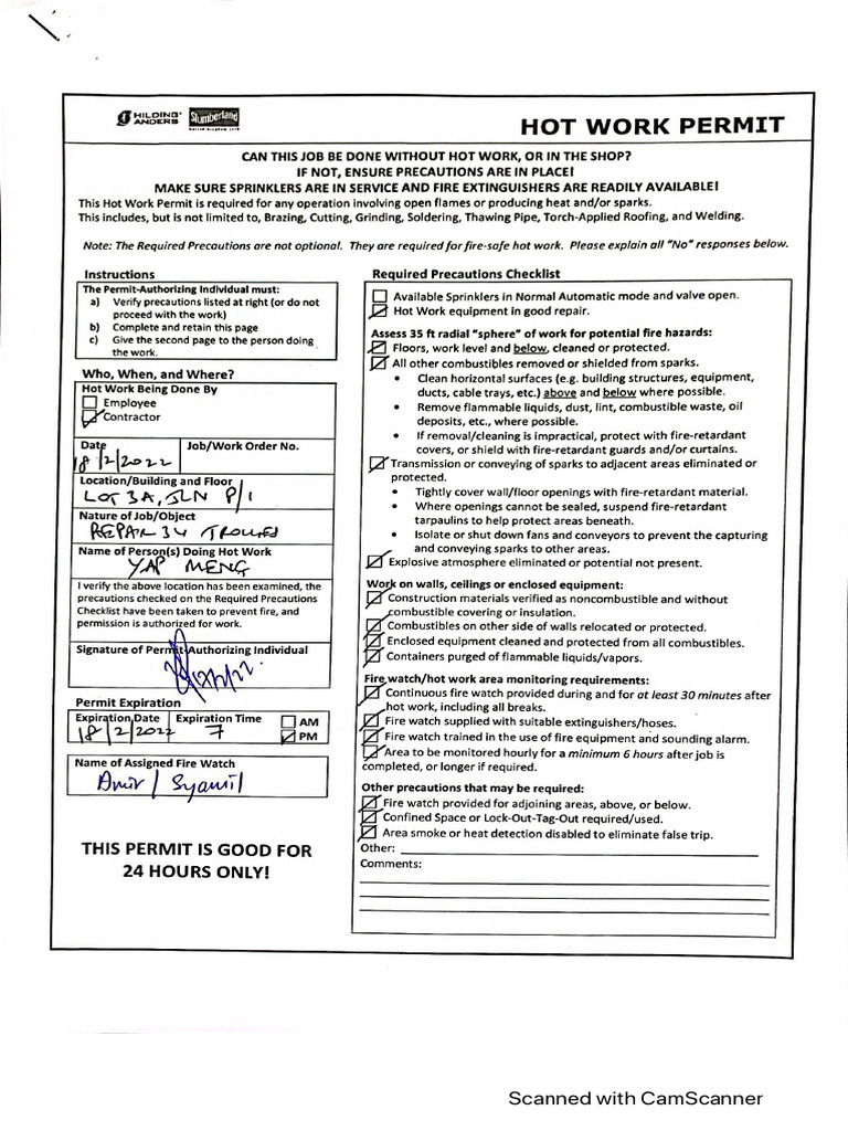 (2019.14) Hot Work Permit | PDF