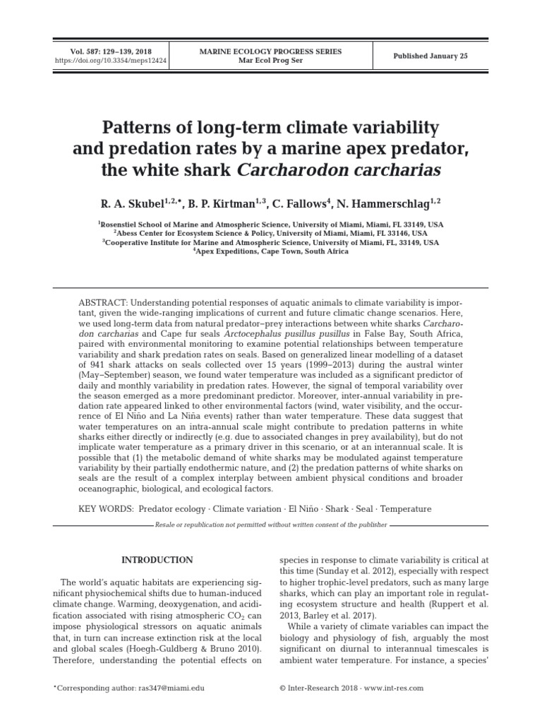 Skubel Et Al. 2018. MEPS Climate Variability White Shark Predation 2 ...
