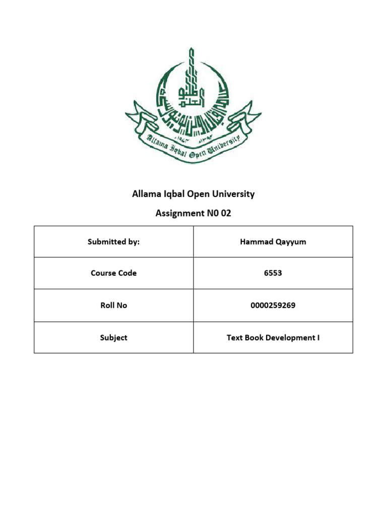 Allama Iqbal Open University Assignment N0 02: Submitted By: Hammad ...
