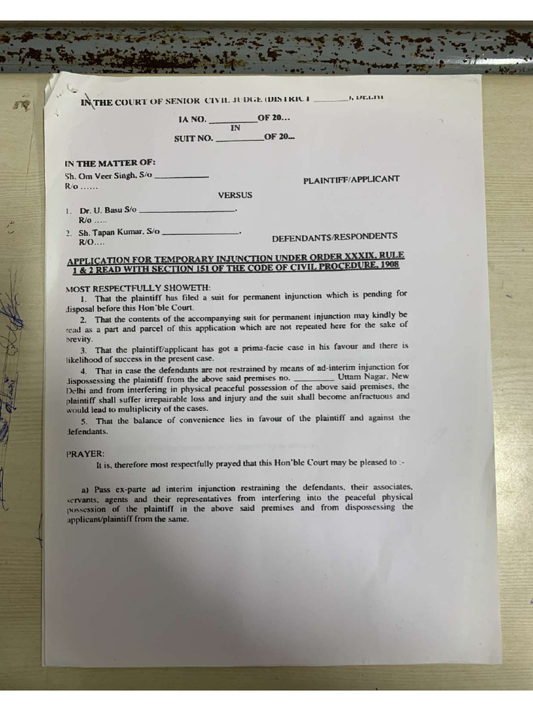 Application For Temporary Injunction | PDF