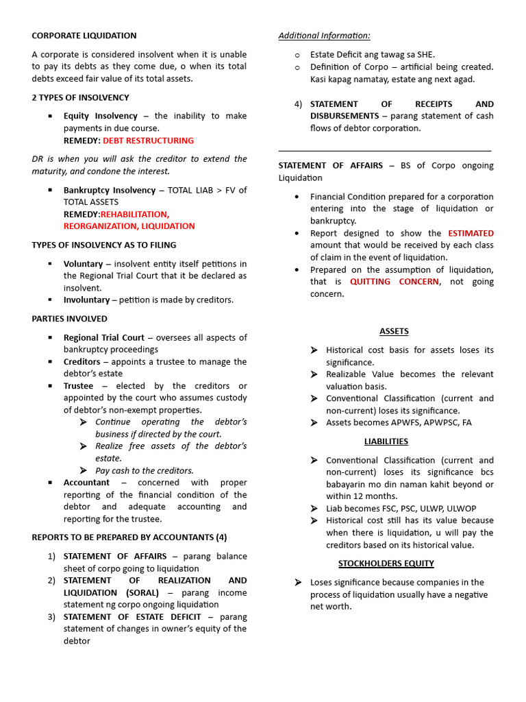 Corporate Liquidation Pdf Bankruptcy Insolvency