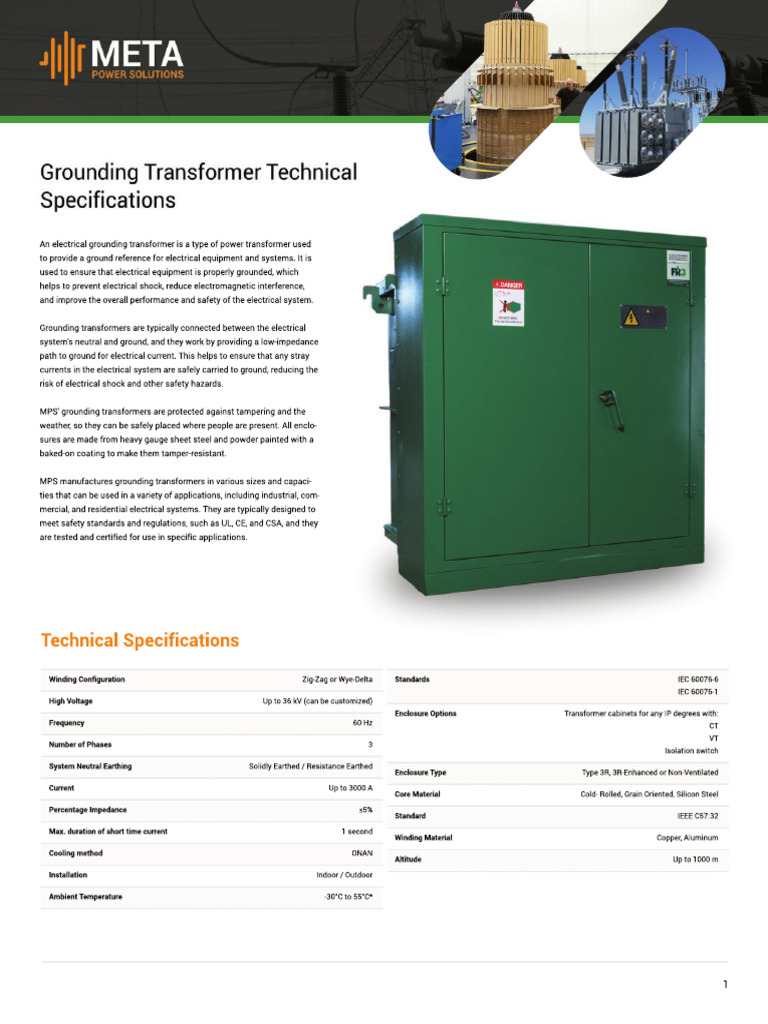 Grounding Transformer Tech Specs 4 | PDF