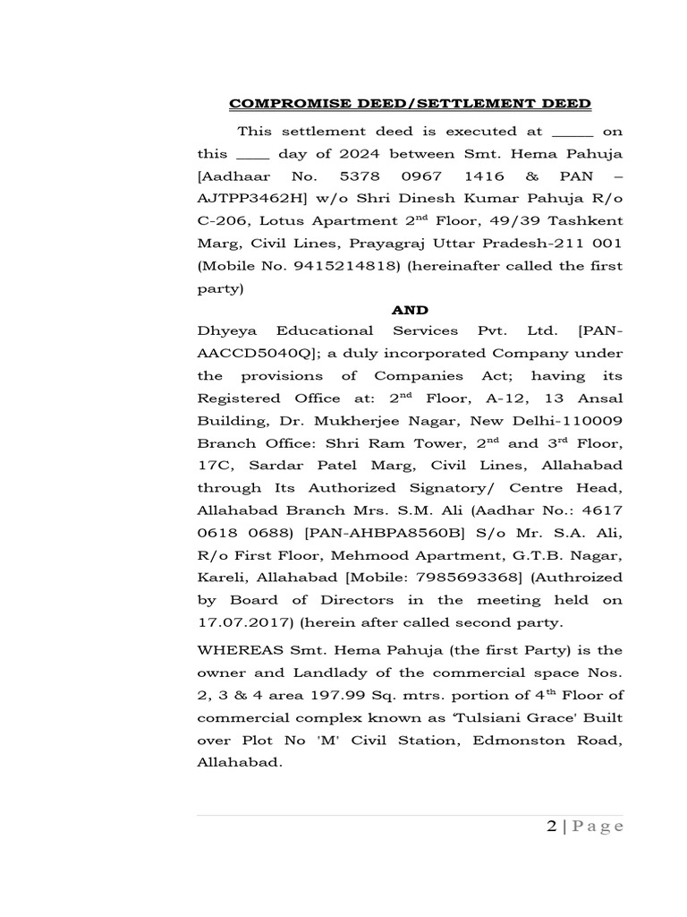 Compromise Settlement Deed - 19.03.2024 | PDF | Justice | Crime & Violence
