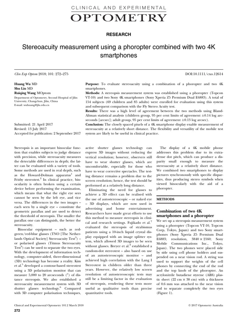 Stereoacuity Measurement Using A Phoropter Combined With Two 4K ...