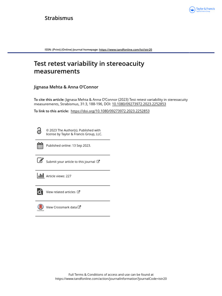 Test Retest Variability in Stereoacuity Measurements | PDF | Senses ...