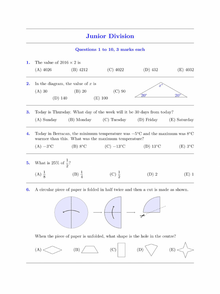 2016澳大利亚数学竞赛AMC含详解amc junior (Y7-8) | PDF