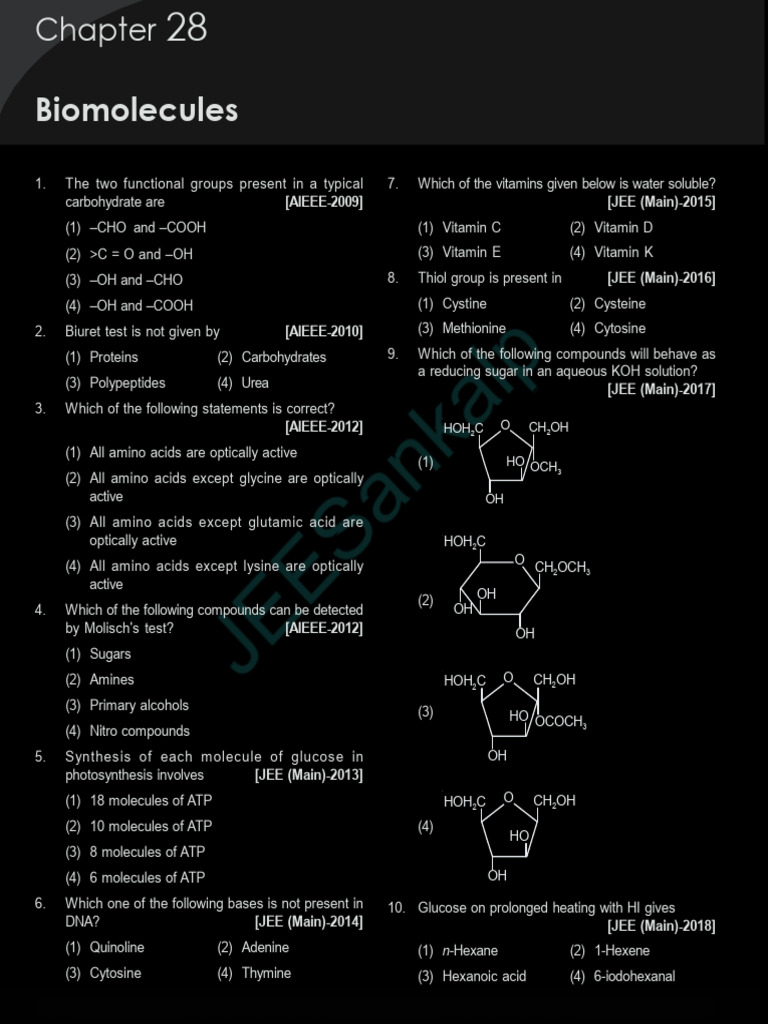 Biomolecules PYQs JEEMains | PDF