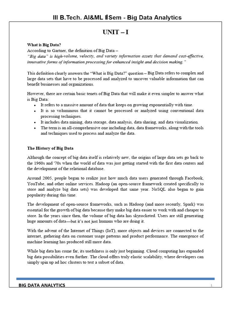 Bda Aiml Note Unit 1 | PDF | Big Data | Analytics