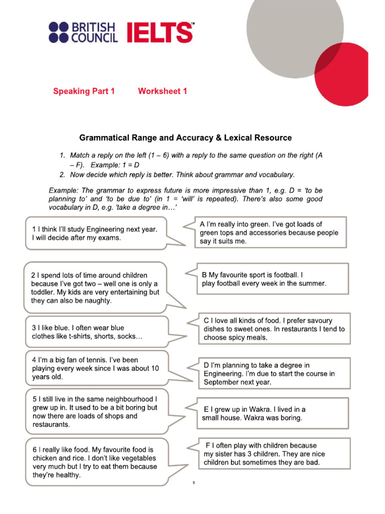 Speaking - Part - 1 - Grammar Worksheet | PDF