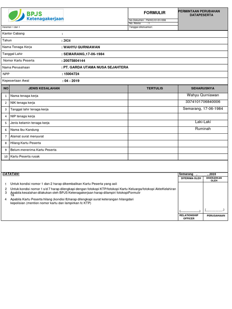 Formulir Wahyu Qurniawan | PDF