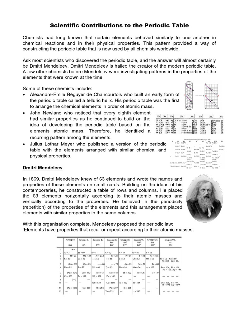 Key Contributors to the Periodic Table | PDF | Periodic Table | Atomic ...
