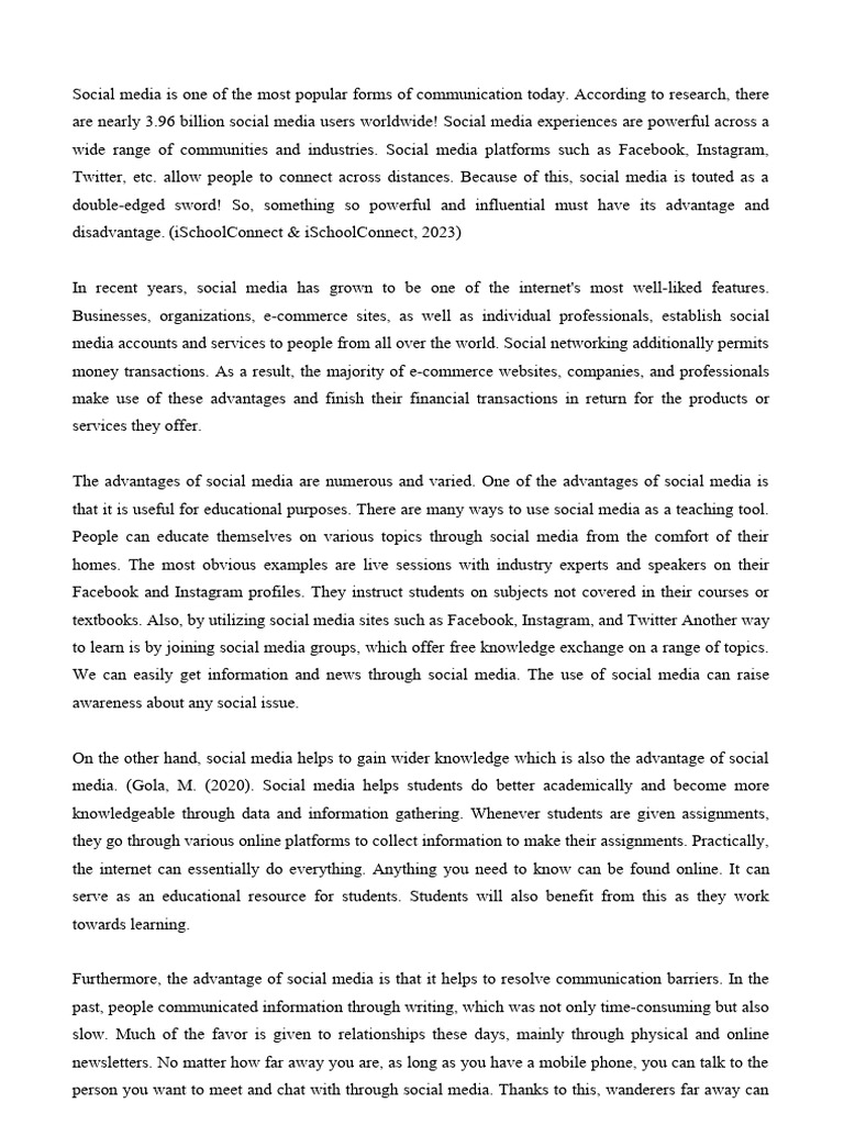 Advantage & Disadvantage of Social Media | PDF | Social Media | Popular Culture & Media Studies