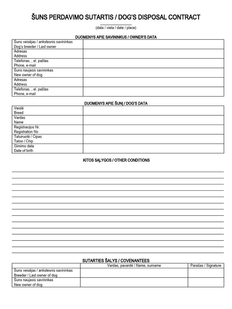 Suns Perdavimo Sutartis Pavyzdys | PDF