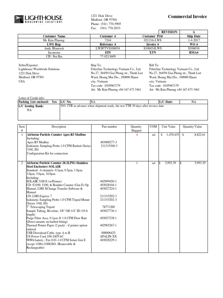 Apex R5 Particle Counter Invoice | PDF | Printer (Computing ...