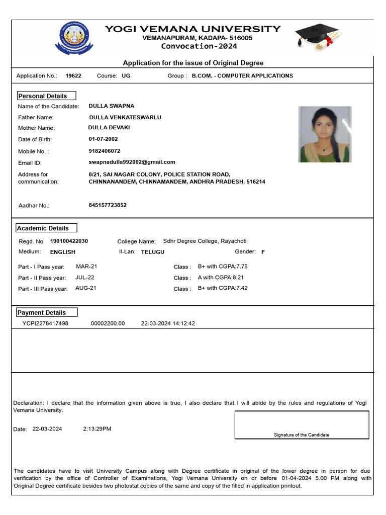 Original Degree Application Form | PDF