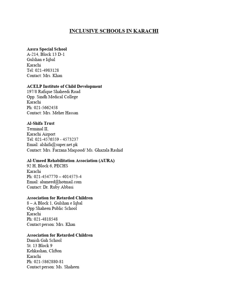 Inclusive Schools List | PDF