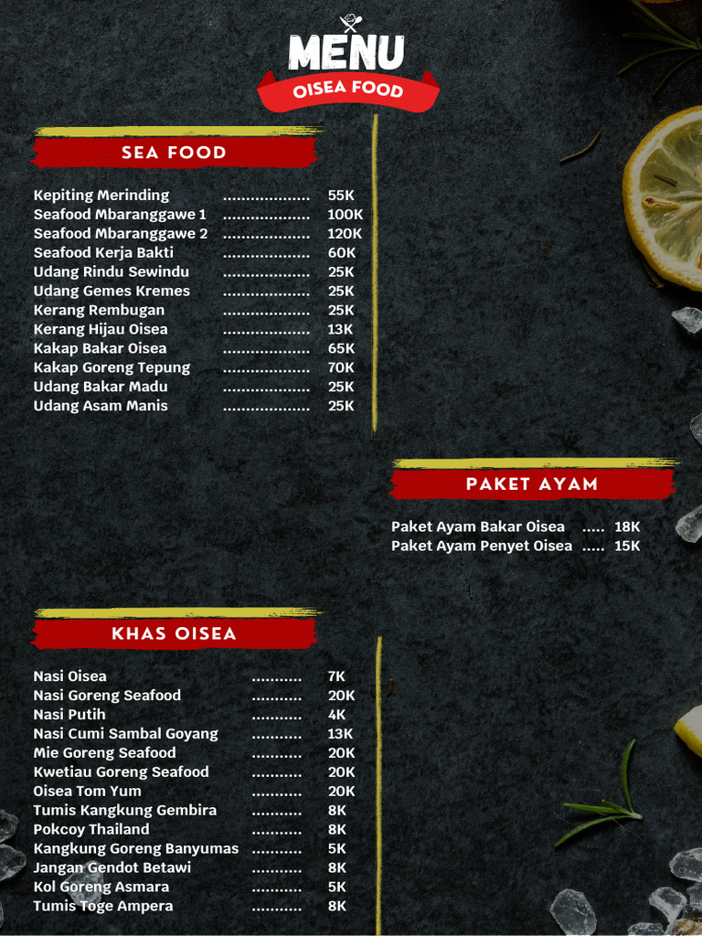 Menu Modern Oisea Food | PDF