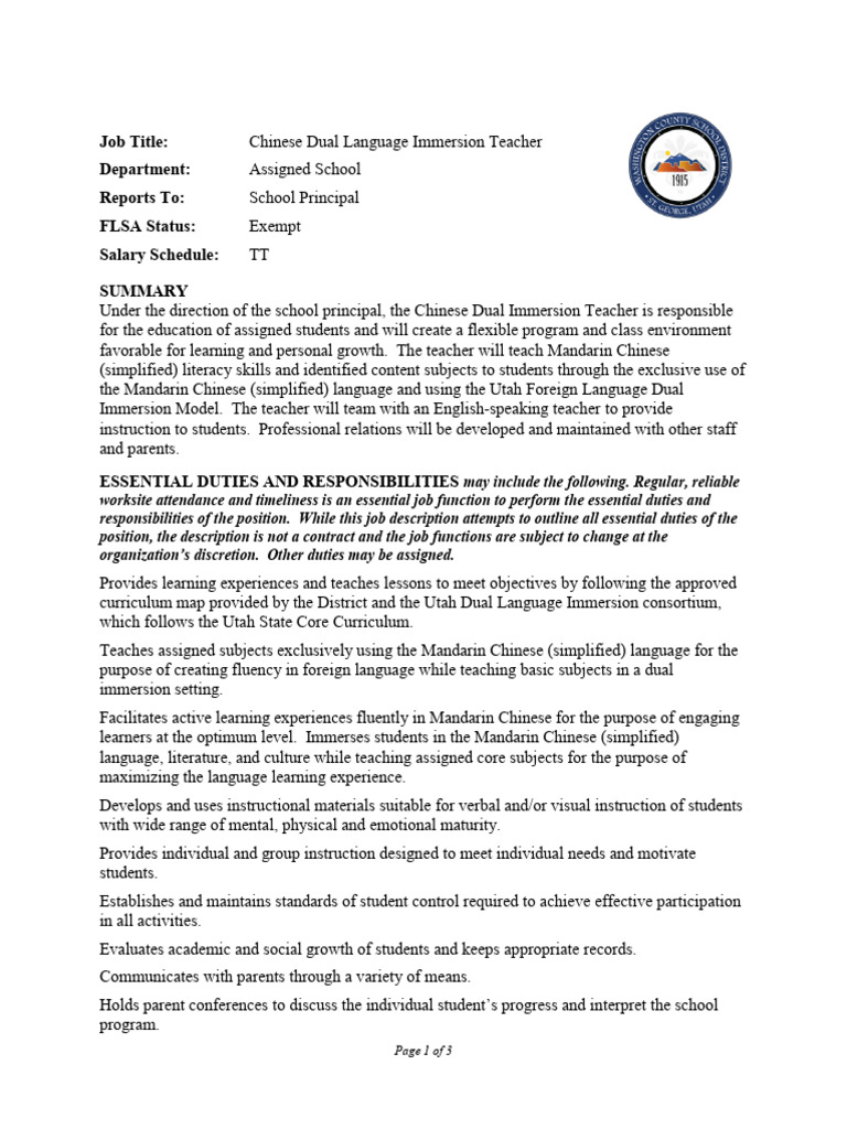 Dual Language Immersion Teacher - Chinese | PDF | Teachers | Learning Dual Language Immersion Teacher - Chinese | PDF | Teachers | Learning