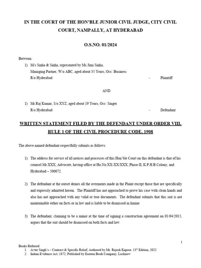 Defendant's Written Statement | PDF | Lawsuit | Tort