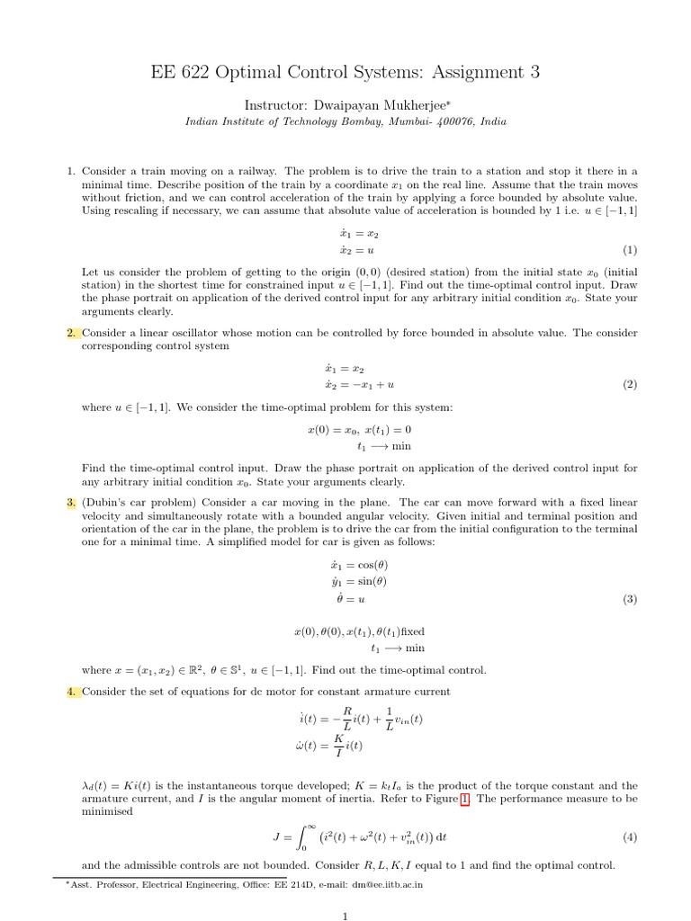 Optimal Jan24 Assignment 3 | PDF | Optimal Control | Torque