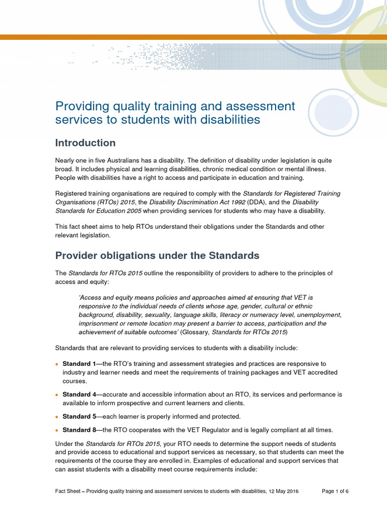 FACT SHEET Providing Quality Training and Assessment Services To ...
