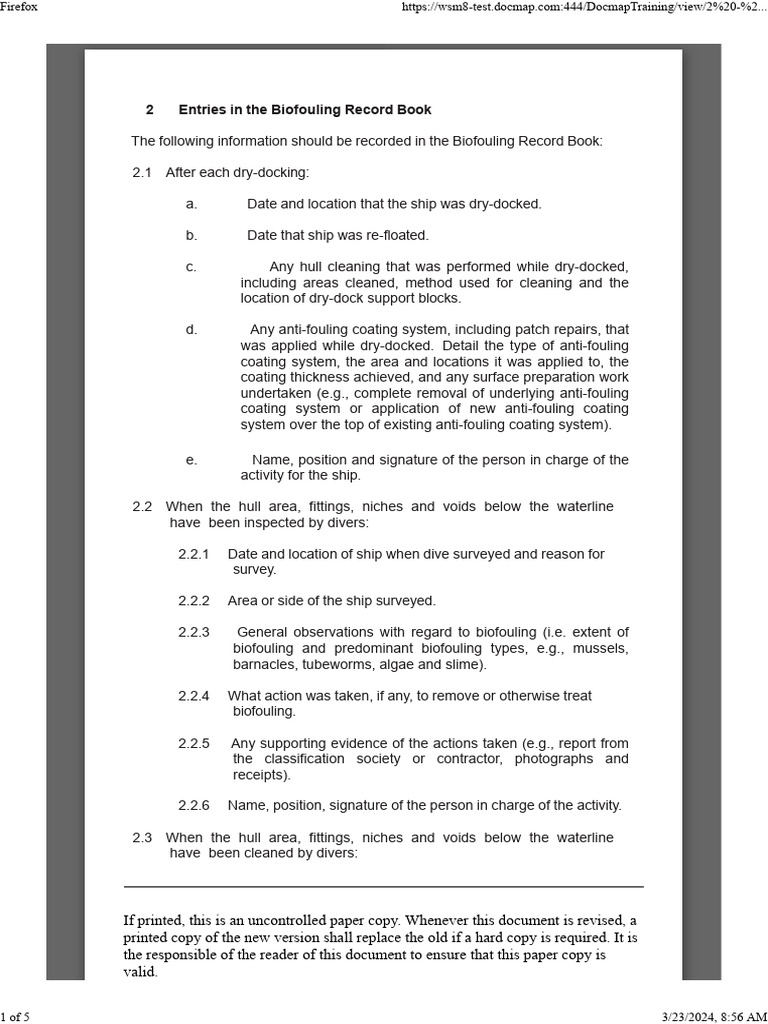 Biofouling Record Book Guidelines | PDF