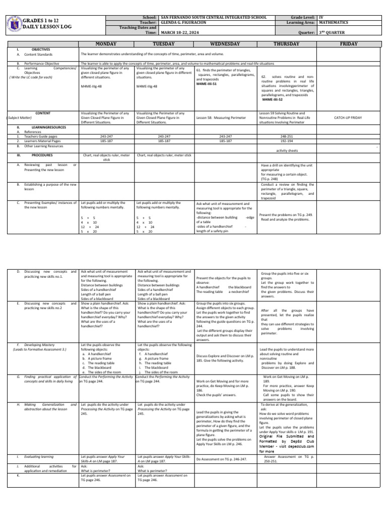 DLL - Mathematics 4 - Q3 - W9 | PDF