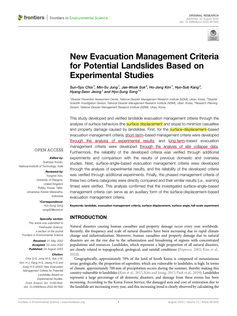 Evacuation Management Criteria for Landslides Based on Experimental Studies | PDF | Landslide ...