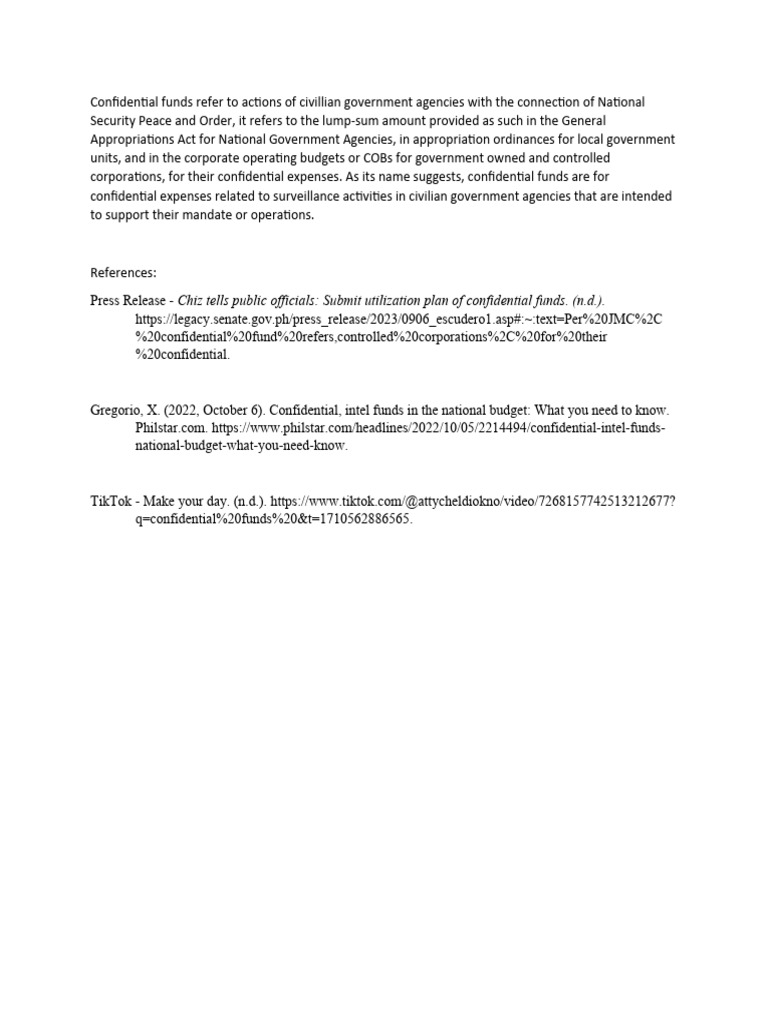 Confidential Funds Refer To Actions of Civillian Government Agencies ...